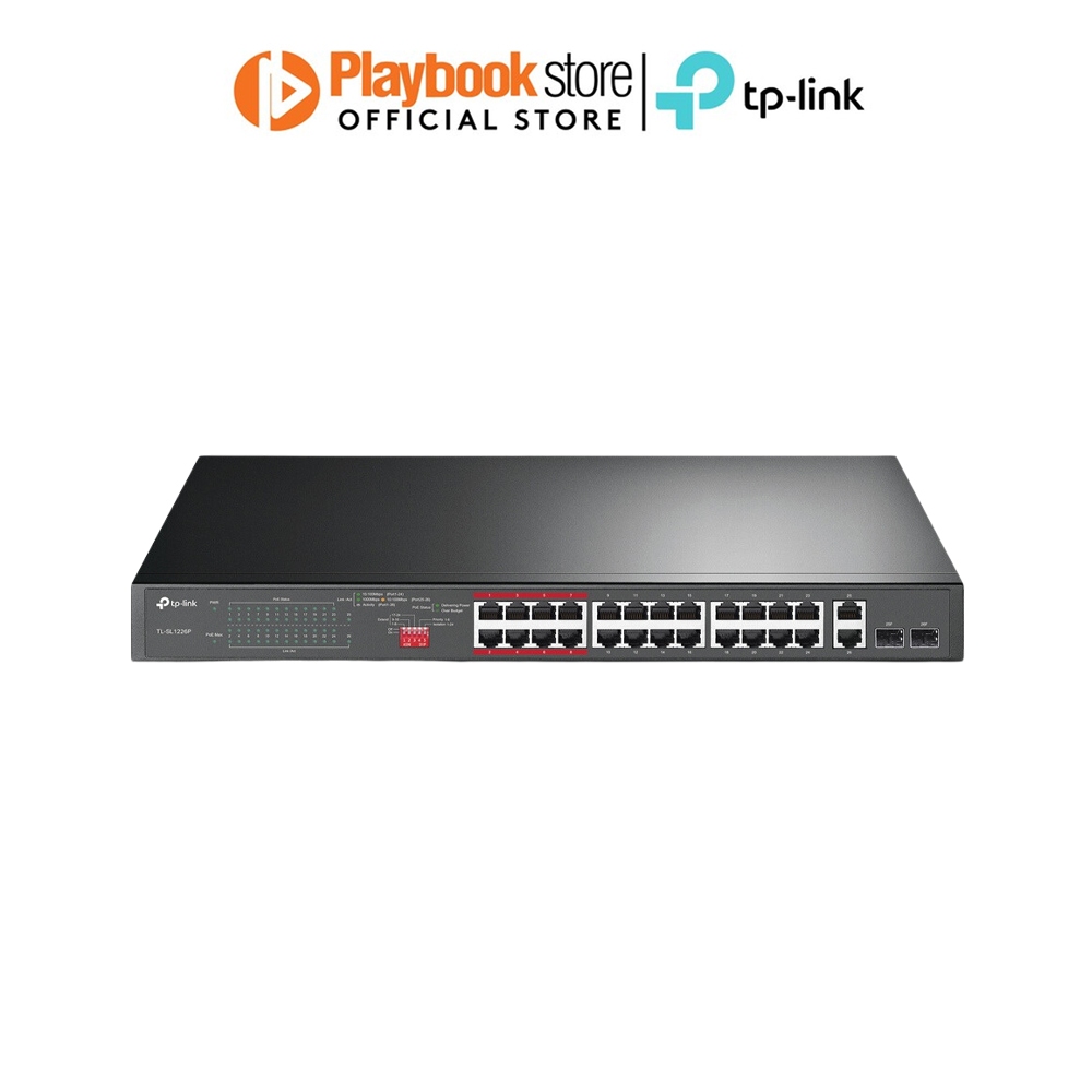 TP-Link TL-SL1226P 24-Port 10/100Mbps + 2-Port Gigabit Unmanaged PoE+ ...