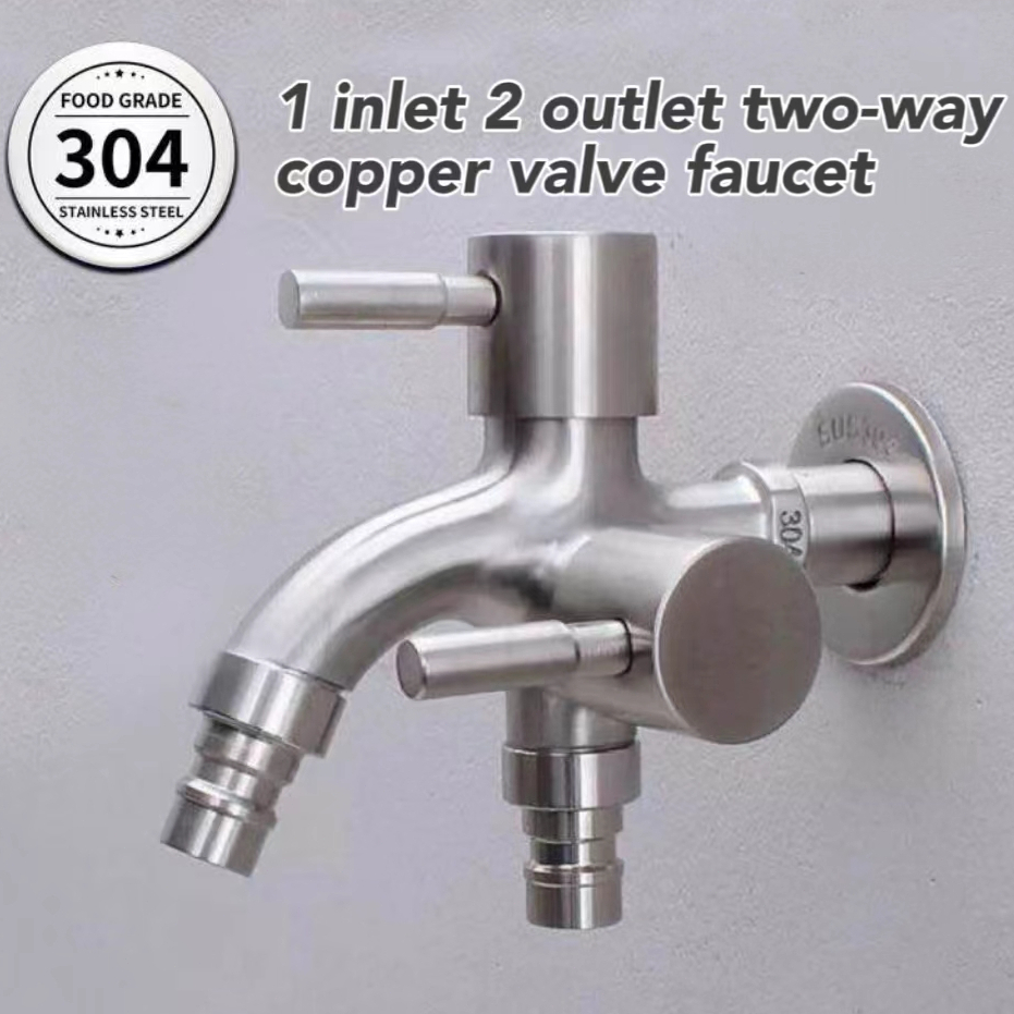 SUS304 Two Way Faucet Best Wall Mounted 1 Inlet 2 outlet copper valve ...