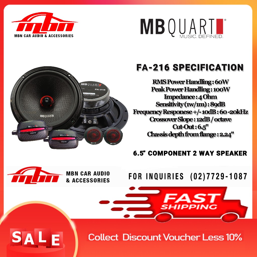 MB QUART FORMULA SERIES 6.5" COMPONENT 200W Peak (FA-216) /COAXIAL SPEAKERS 180W Peak Power(FA ...