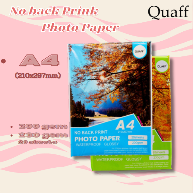 QUAFF Tree Type No Back Print Inkjet Photo Paper Glossy A4 Size 200gsm ...