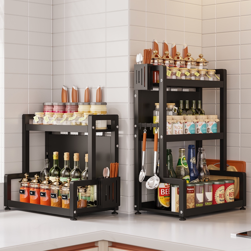 Kitchen Organizer condiment Spice Racks With 3 Accessories And 4 Hooks ...