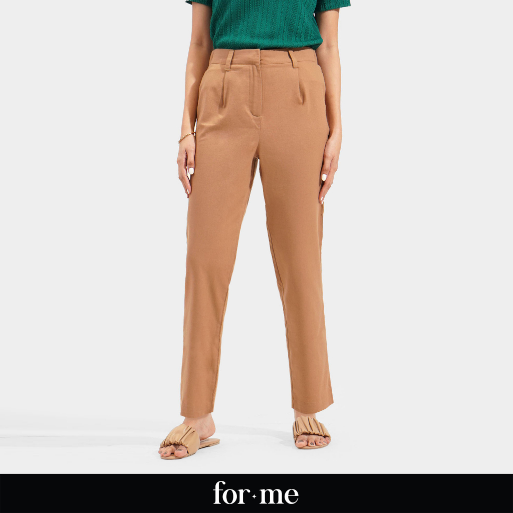 ForMe Pleated Slim Fit Cozy Pants for Women (Bronze Brown) | Shopee ...