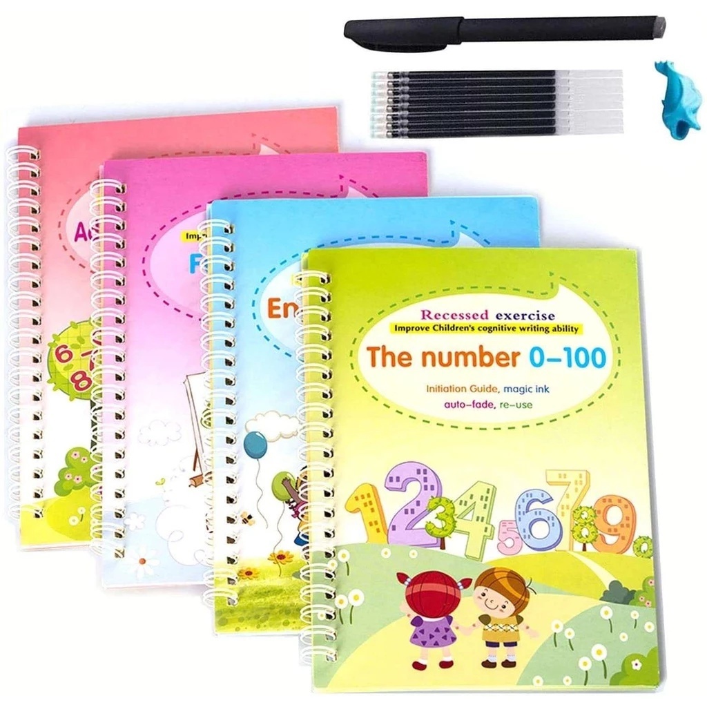 4 Pcs Set Kids Copybook English Practice Writing Book Reusable Learning ...