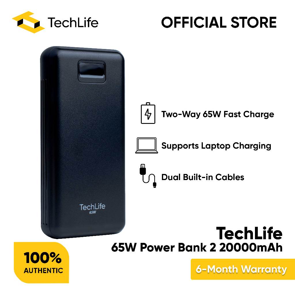 TechLife 65W Power Bank 2 20,000mAh | Fast Charge | Built in Type C ...