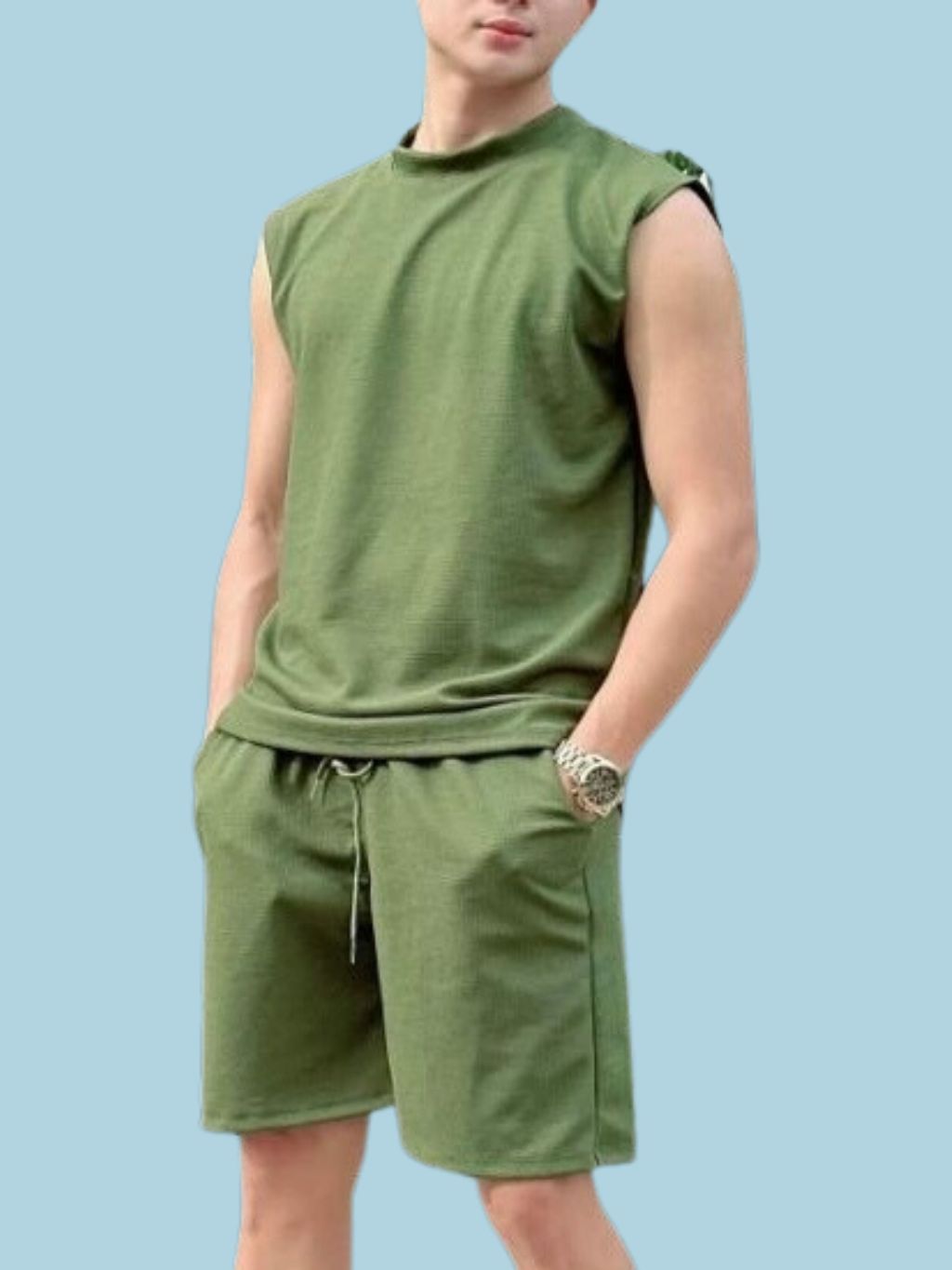 Waffle Muscletees Plain Sando Terno Casual Outfit for Men | Shopee ...