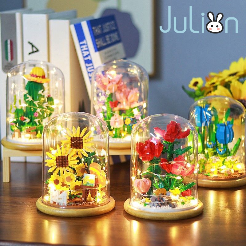 Rose/Tulip With Light Diy Creative Building Blocks Flower Anniversary ...