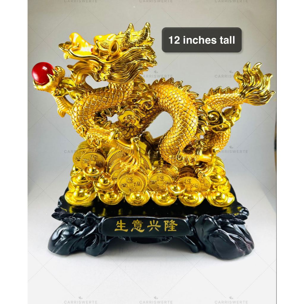 CARRISWERTE Year of Dragon With Prosperity Ball Gold Lucky Figurine ...