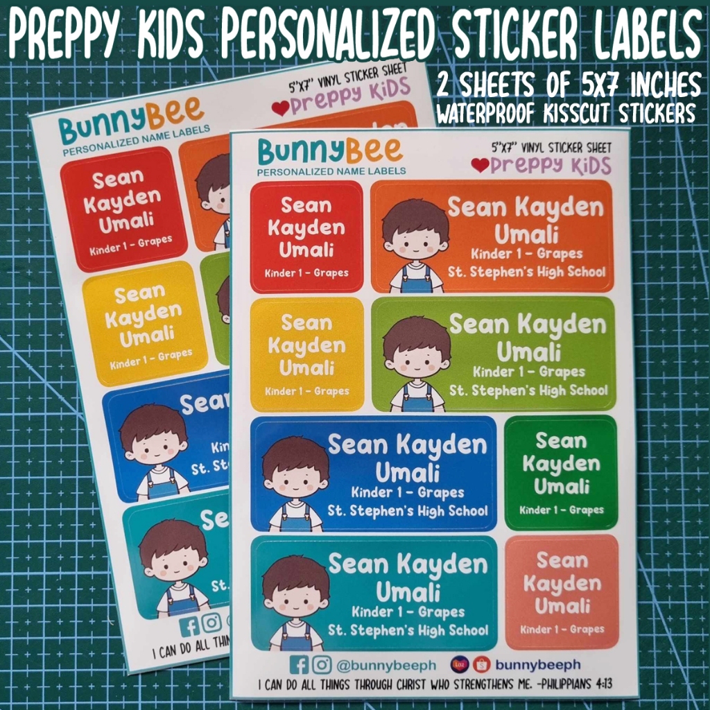 Personalized Preppy Kids Waterproof Labels NAME, GRADE & SECTION ...