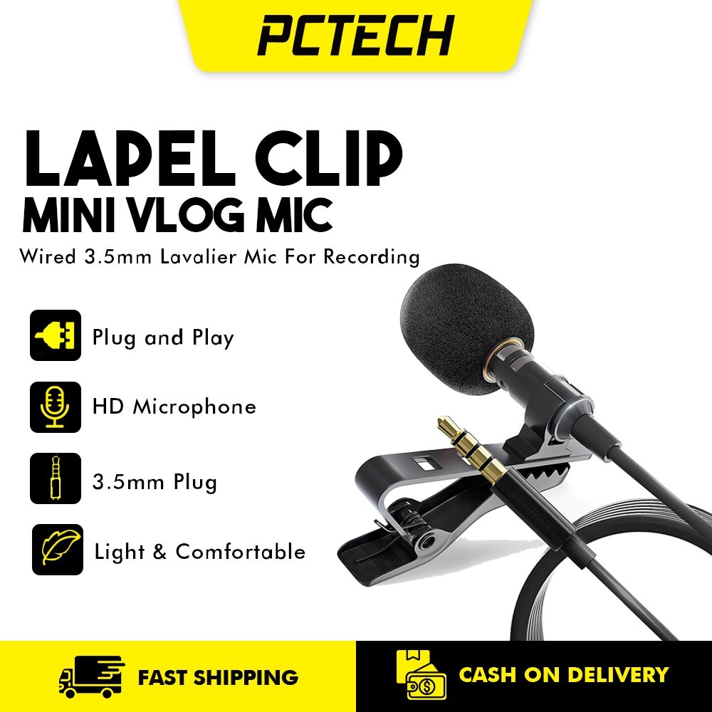 Popcorn Clip Microphone Black 3.5mm mini Jack Microphone Tie Clip-on ...