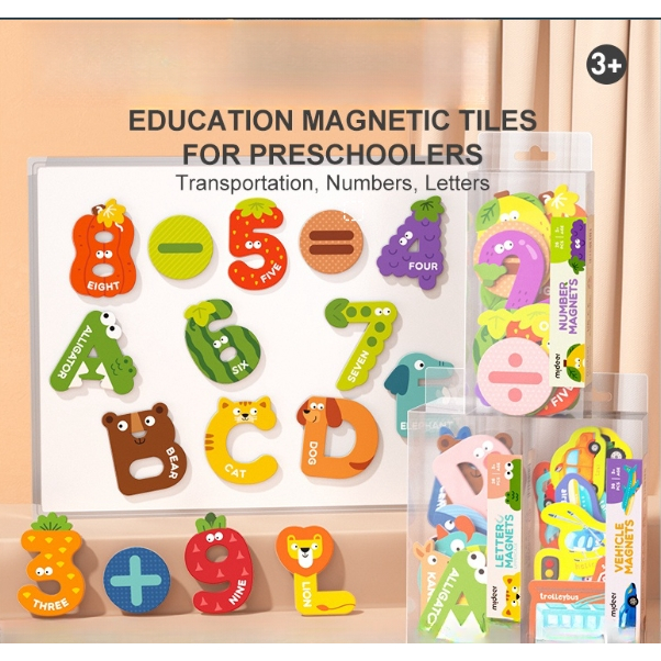 MiDeer Magnetic Vehicles, Number and Letter Magnets Educational Toys ...