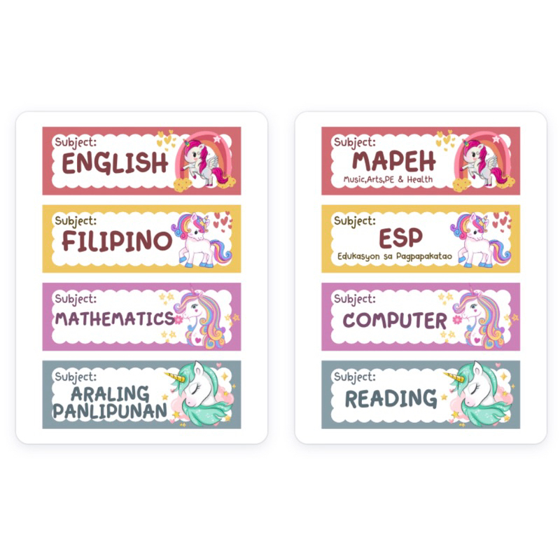High Quality Vinyl Glossy Subject Sticker Subject Label Subject Name ...