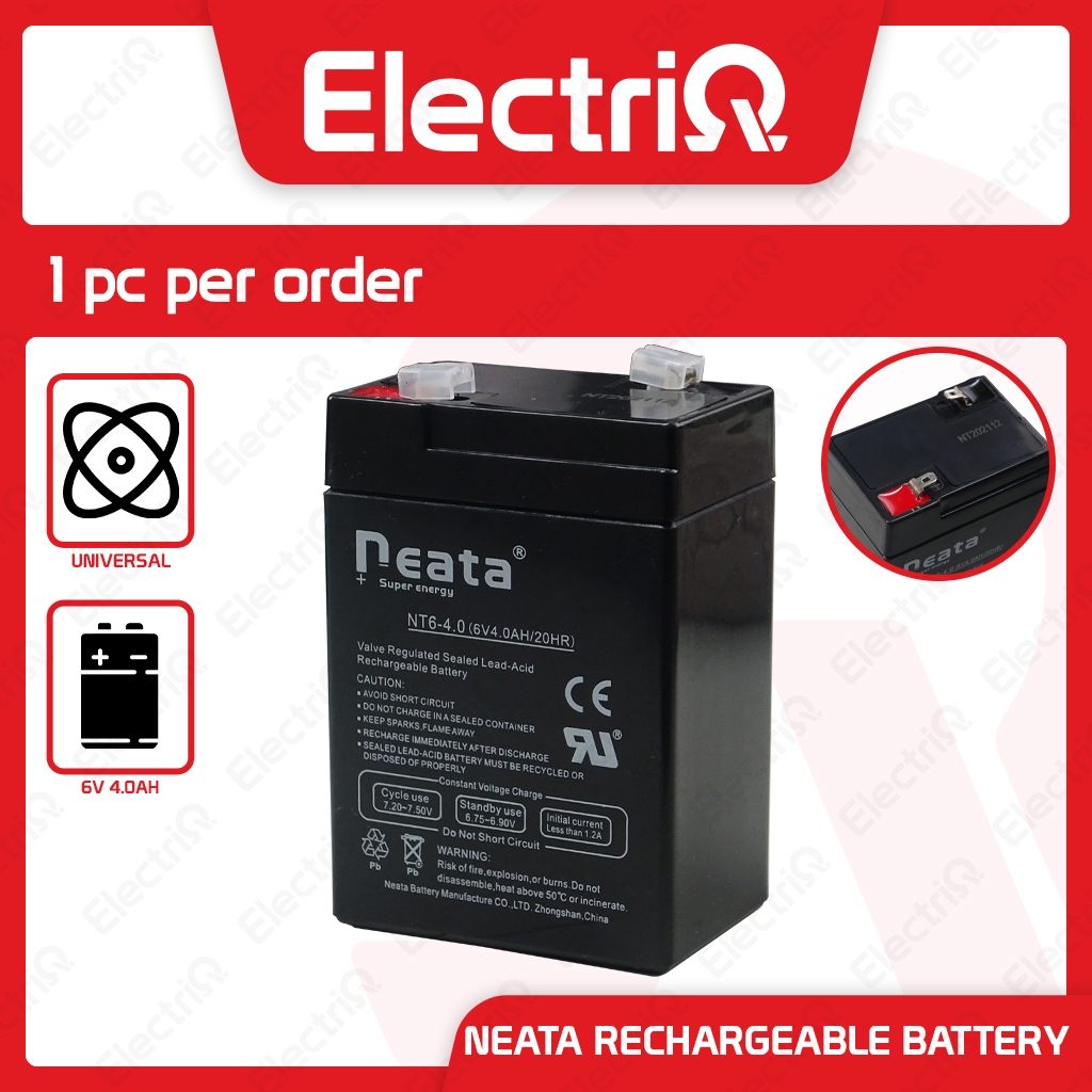 Electriq | Neata 6 Volts Rechargeable Battery 6V 4.0AH/20Hr Valve ...