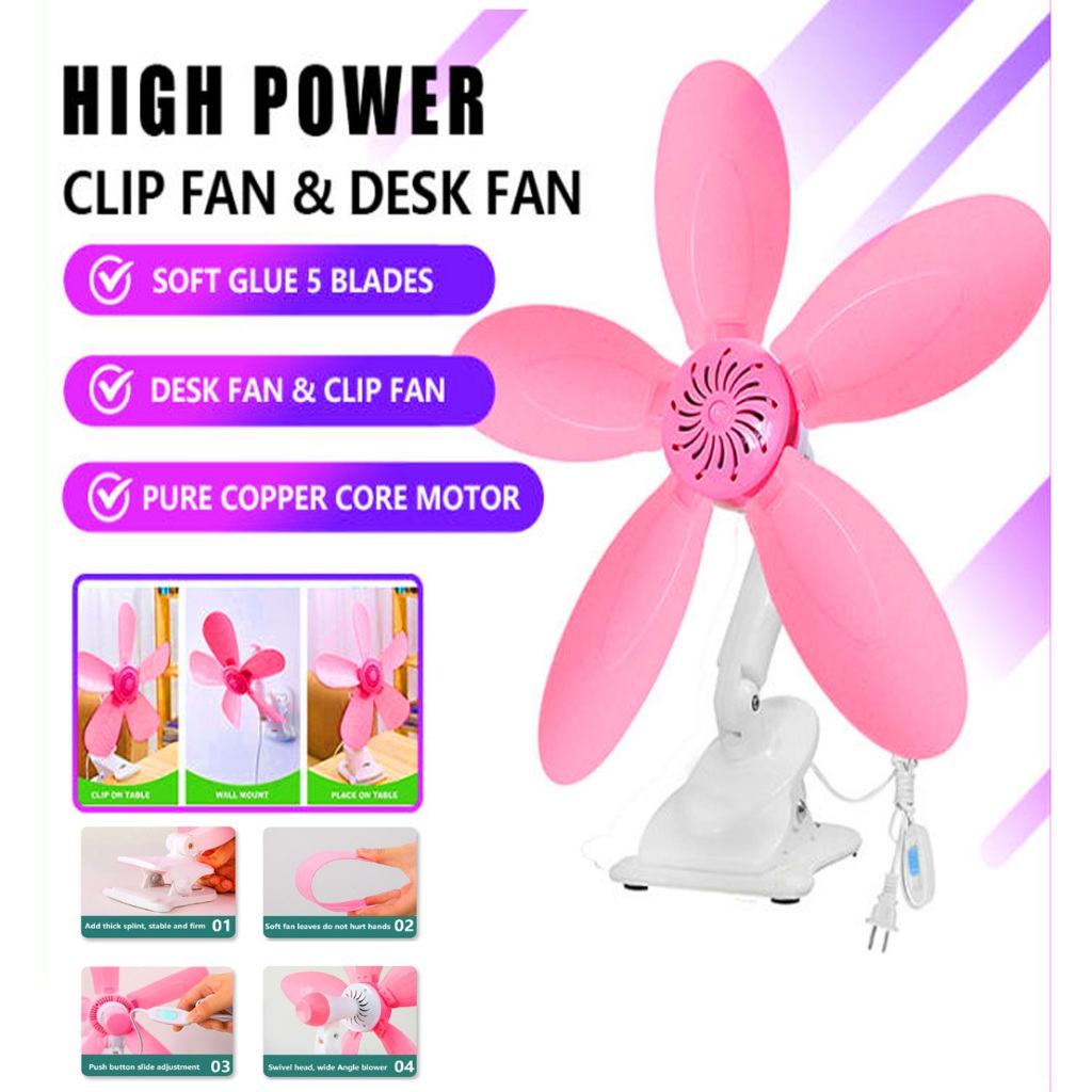 5 Blades High quality Portable Clip fan with on/off switchwith Silent ...