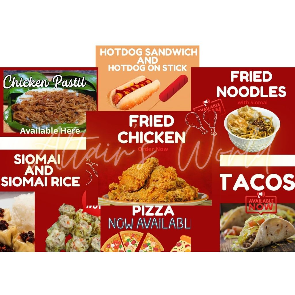 Signages FOOD Kiosks Siomai Rice Pizza Fried Chicken Tacos Fried ...