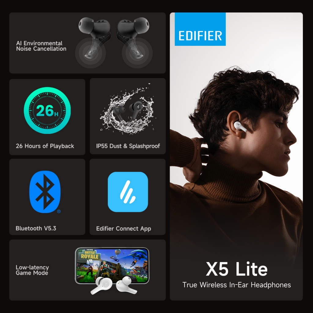 Edifier X5 Lite TWS - True Wireless In-Ear Earphone / usb type c / IP55 ...