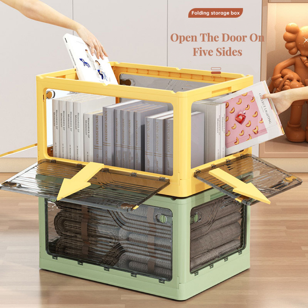 Folding Transparent Plastic Storage Boxes Five Door With Wheels Side ...