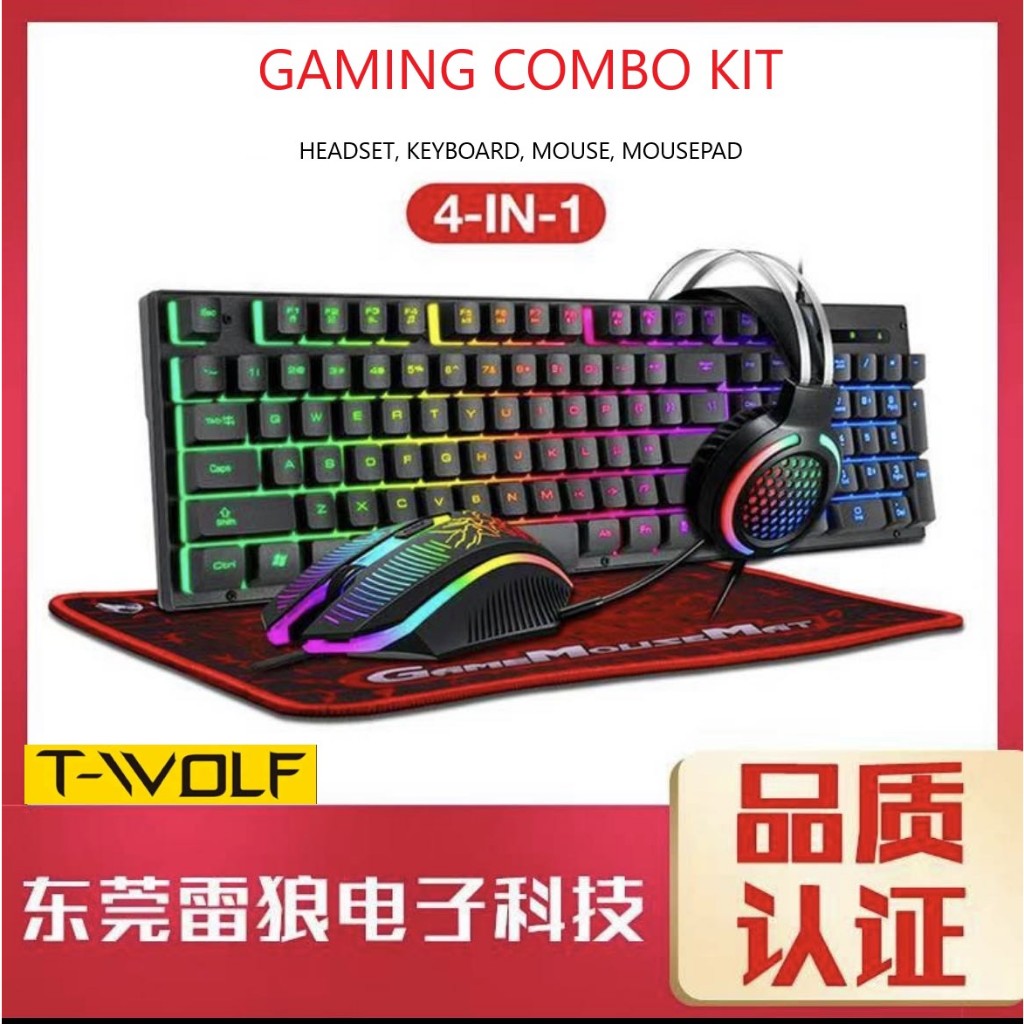 T-WOLF TF-400 4 IN 1 GAMING COMBO KIT SET (HEADSET, MOUSE, KEYBOARD ...