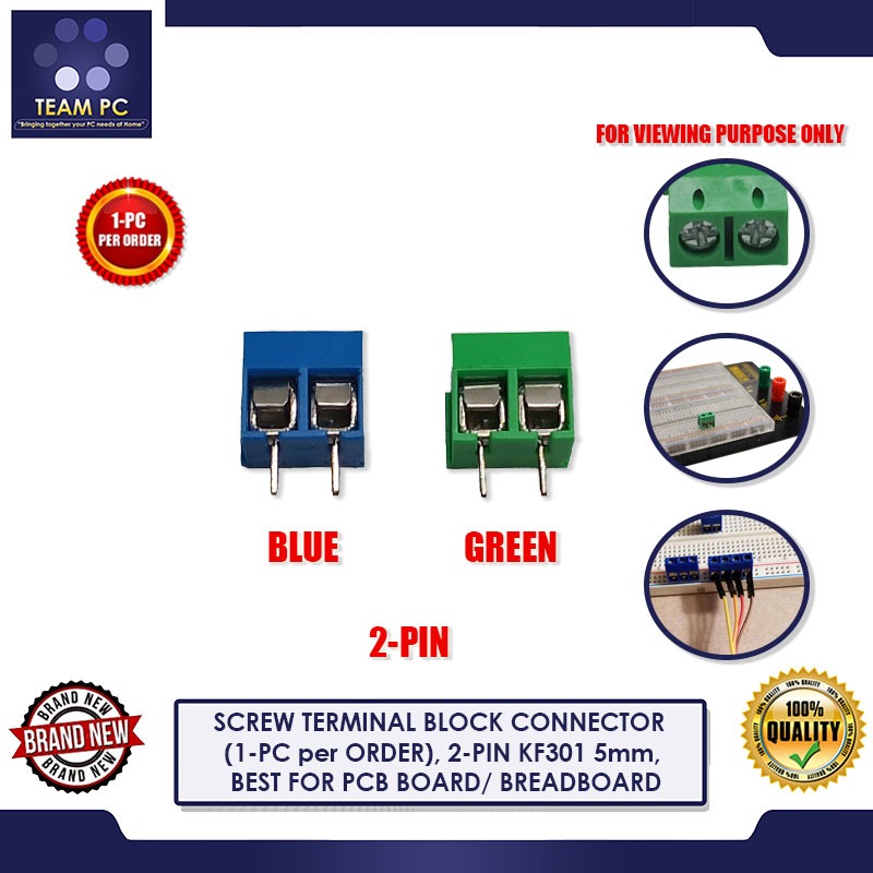 TEAM PC SCREW TERMINAL BLOCK CONNECTOR (1-PC per ORDER), 2-PIN KF301 ...