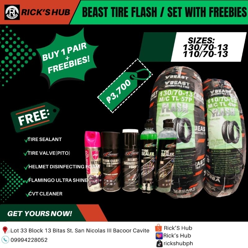 BEAST TIRE| FLASH | TIRE SET for NMAX 130/70-13 and 110-70-13 with ...