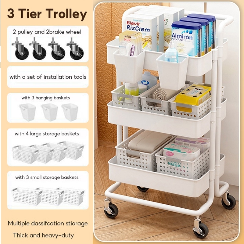 ️Carol ️Metal Cart Bundle Set 3-Tier with 4 Wide Basket 3 Narrow ...