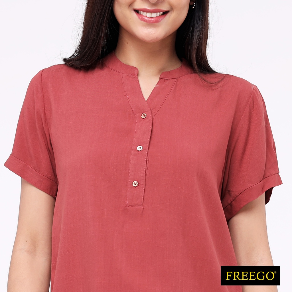 Freego Ladies Woven Plain Soft Linen Short Sleeves Blouse AST04-0123 ...