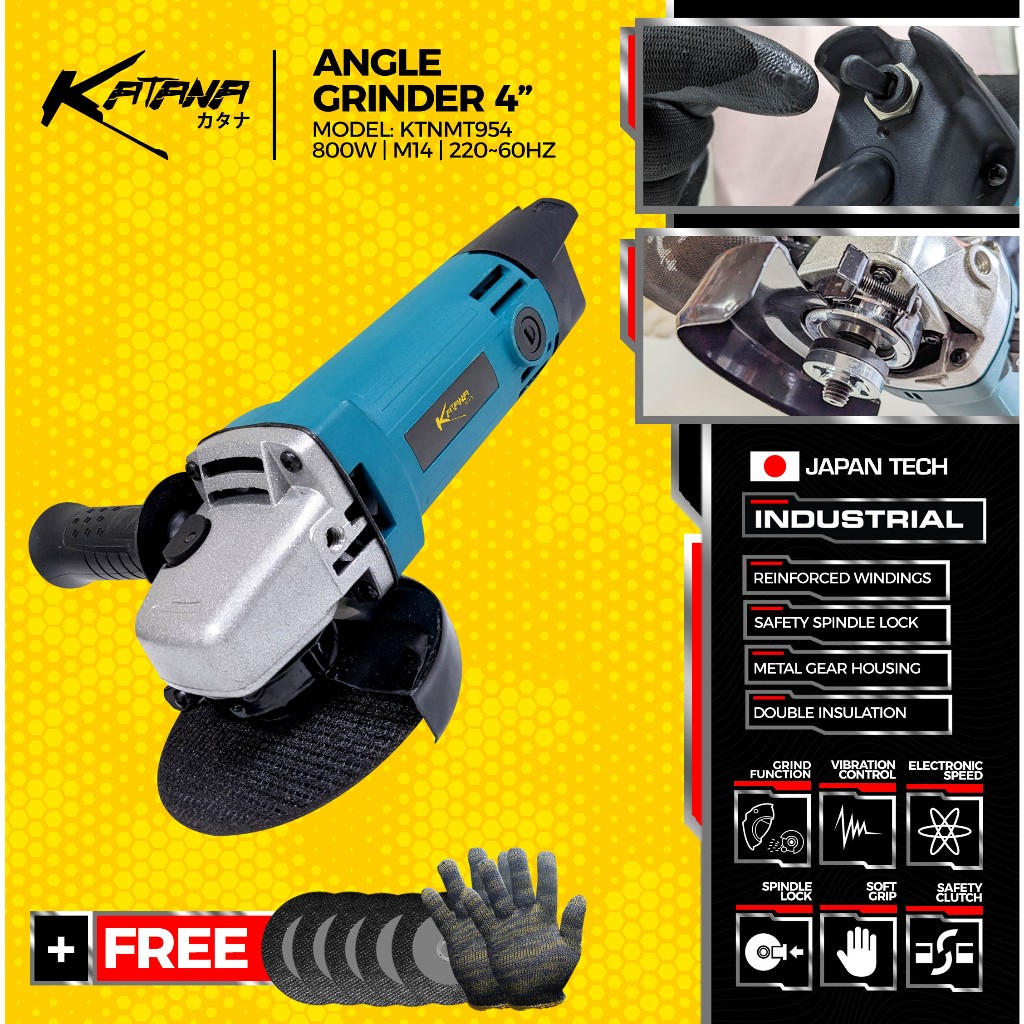 KATANA Japan Tech Industrial Angle Grinder 4" 100mm 800W KTNMT954 ...