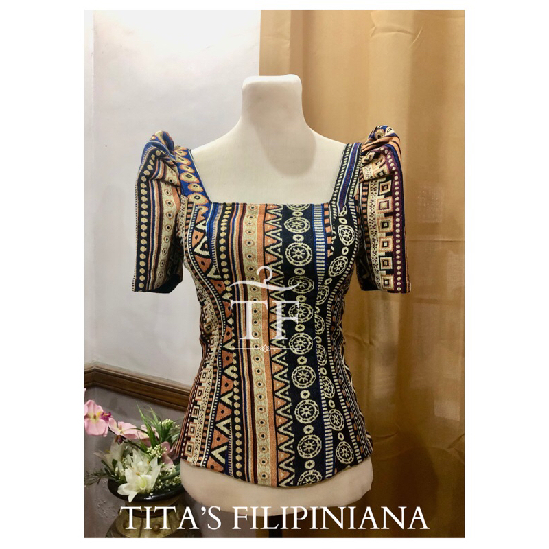 Inabel Linoco Squareneck Modern Filipiniana Top | Shopee Philippines