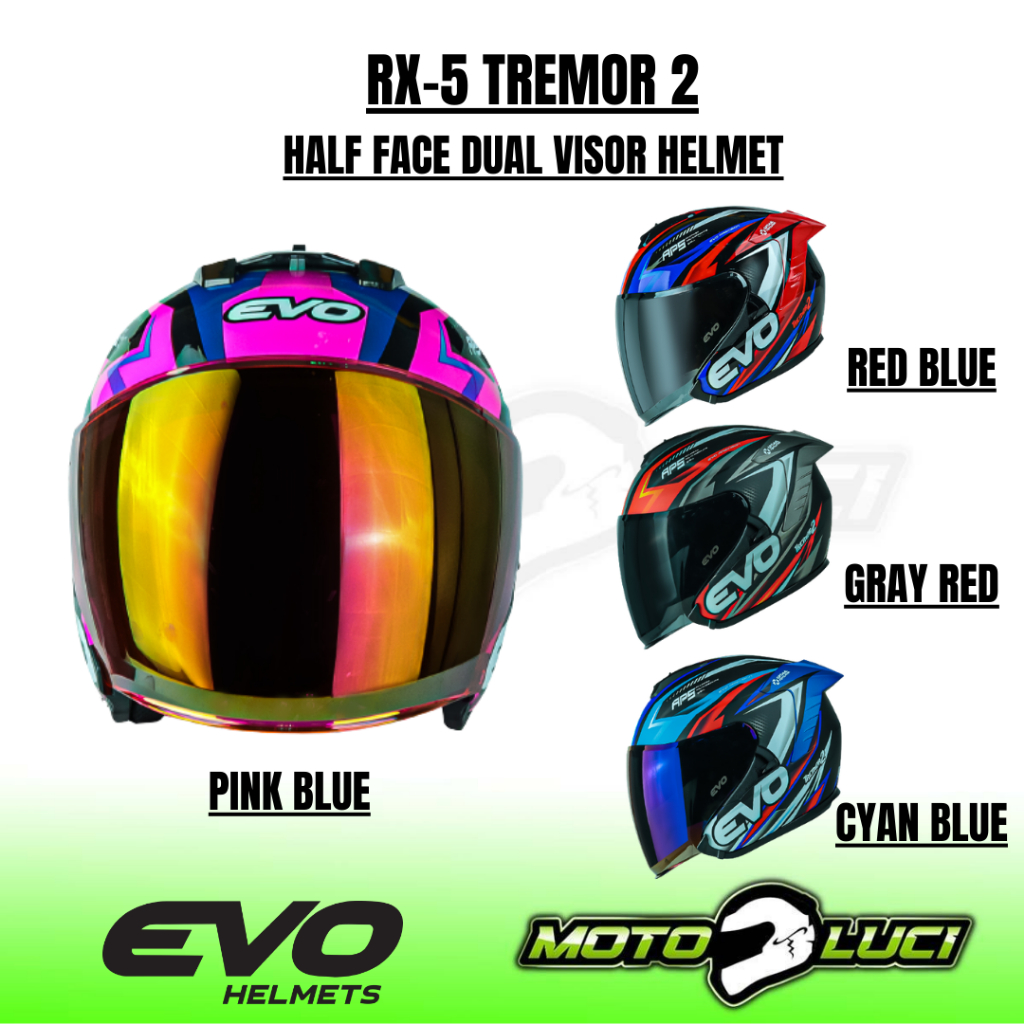 EVO Rx-5 Tremor 2 Half Face Dual Visor Helmet | Shopee Philippines
