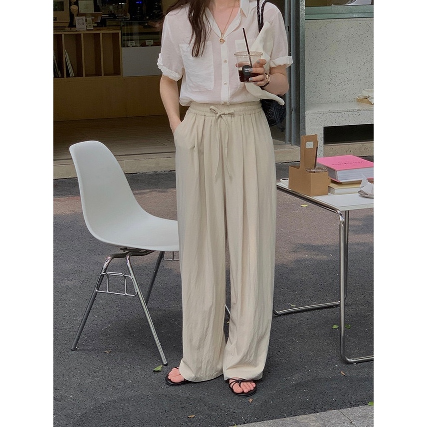 Y821 Miss M Fashion Drawstring Garter Side Pocket Loose Pants | Shopee ...