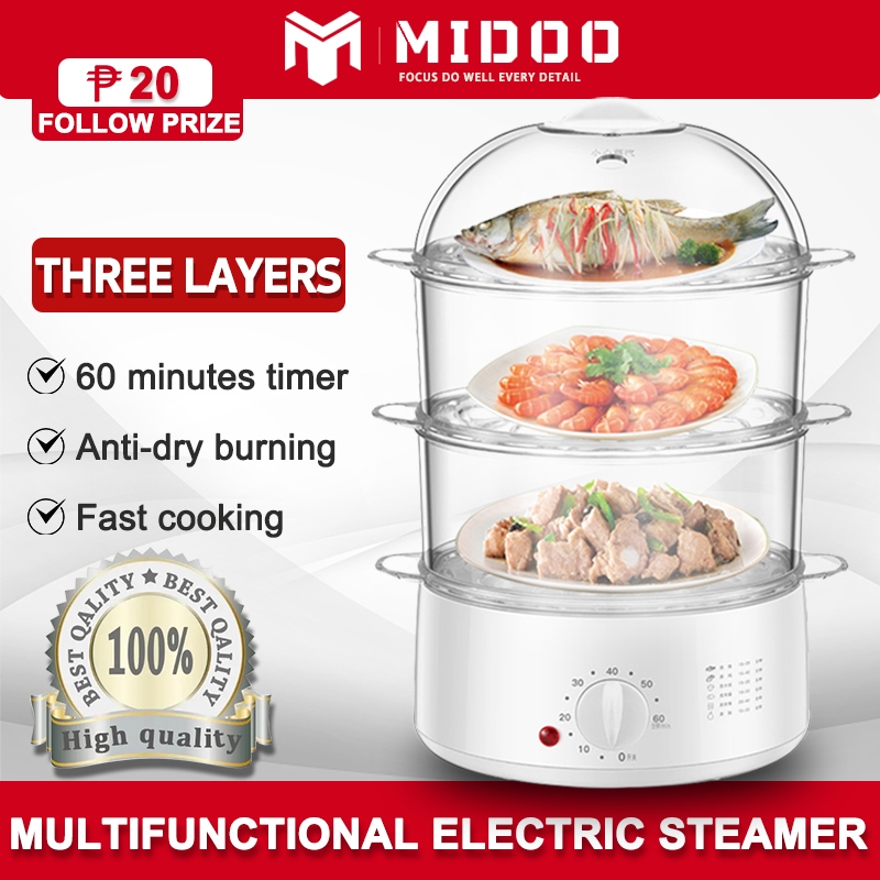 MIDOO Electric Steamer 3-layer Home Large-capacity Siu-mai Steamer ...