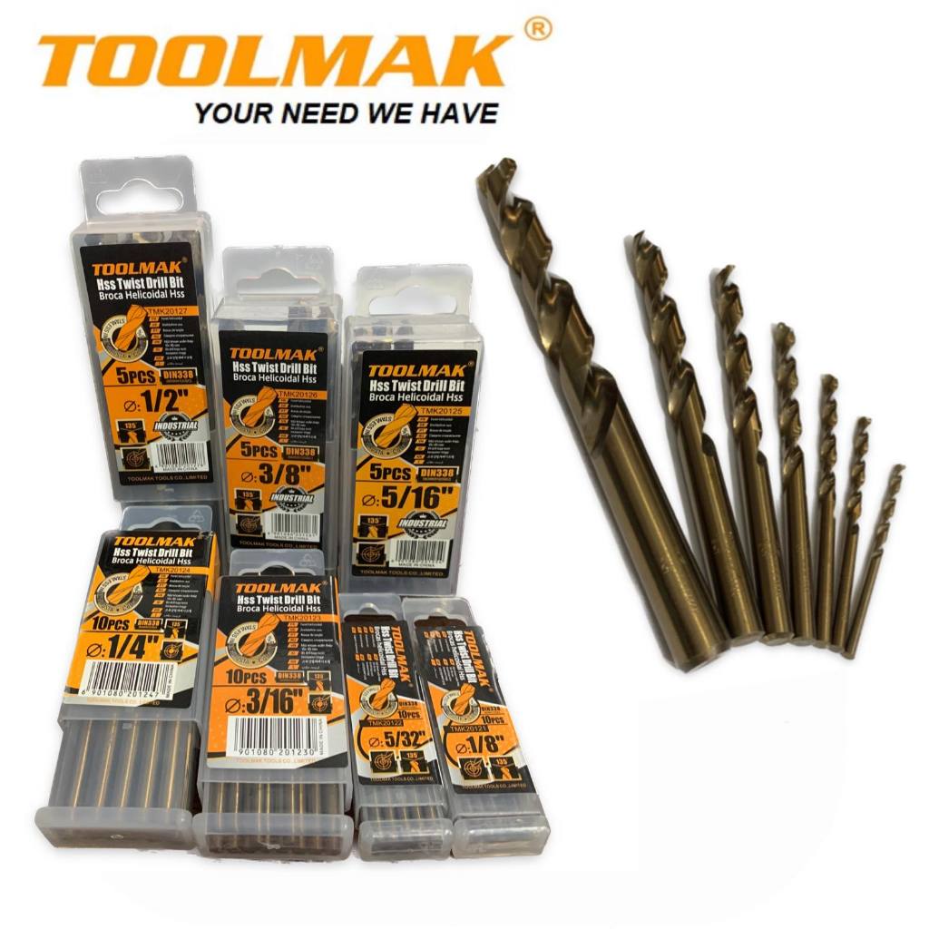 TOOLMAK HSS Twist Drill Bit 1/8" 5/32" 3/16" 1/4" (10pcs) 5/16" 3/8" 1/ ...