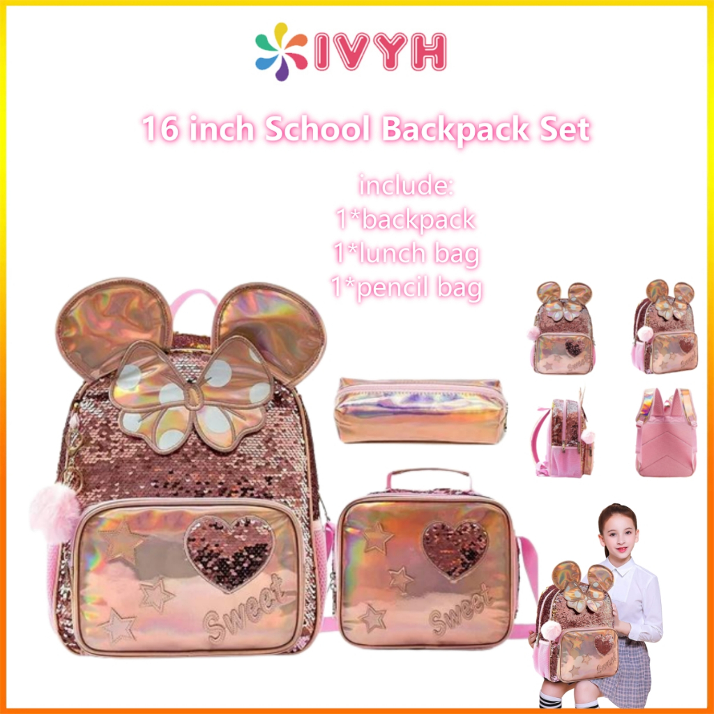 3Pcs/set 16inch Girls School Bag Set Grade1-2-3-4-5-6 Backpack Bagpack ...