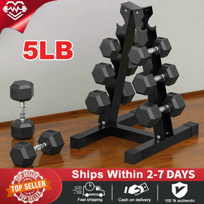 Hex Dumbbells 5LBS rubber hexagonal dumbbell set home exercise complete ...
