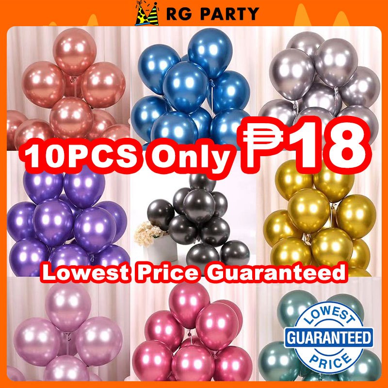 Chrome 10" Metallic latex Balloons (10pcs) birthday decor Party ballon ...