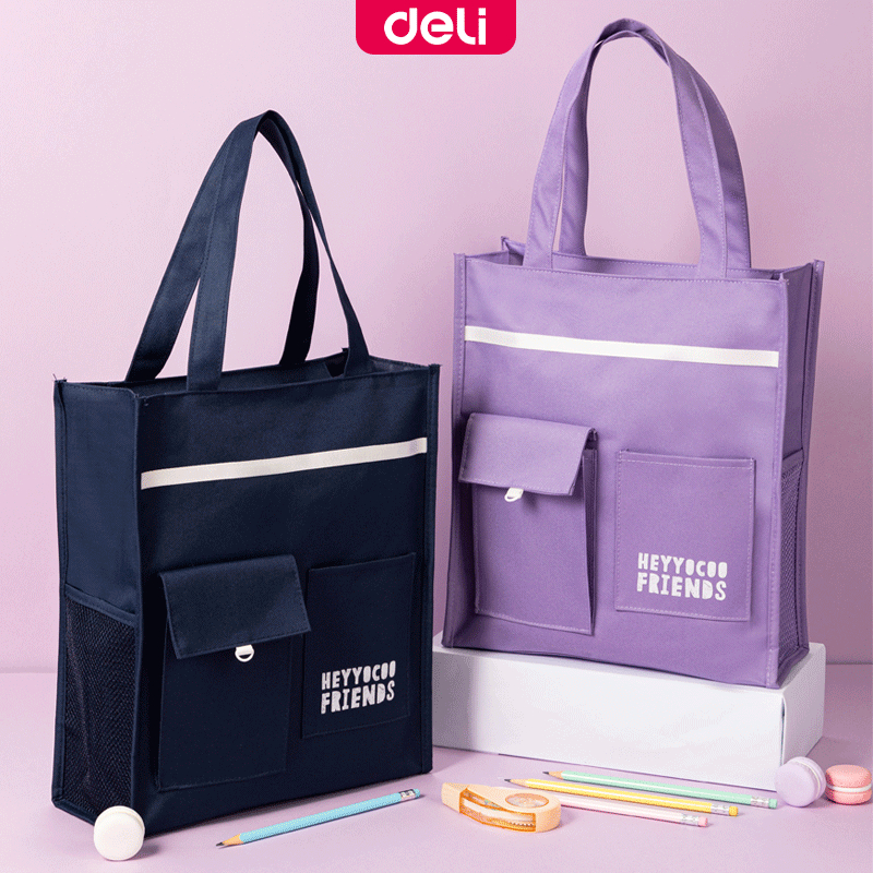 Deli BA177 Student Zipper Canvas Bags Shoulder Sling Tote Bag | Shopee ...