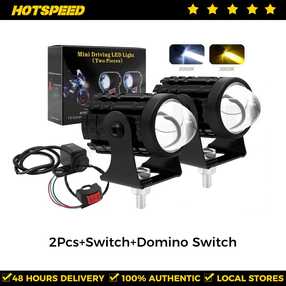 HOTSPEED 2Pcs Mini Driving light Motorcycle LED Headlight Waterproof Super Bright With 3 Way ...