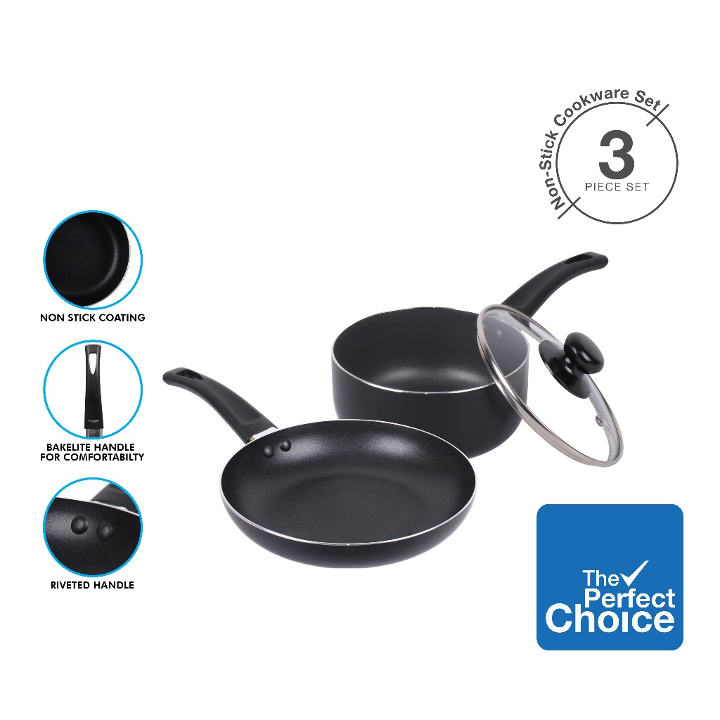 The Perfect Choice Non-Stick Cookware Set 3PC 16cm Sauce Pan, 20cm ...
