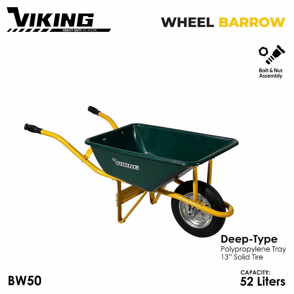 VIKING Wheelbarrow Polypropylene PP (Will not Rust) 13inch Solid Tire ...
