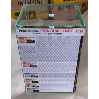 glass alkansya peso sense ipon challenge 2024( round hole )4wx5Lx7H ...