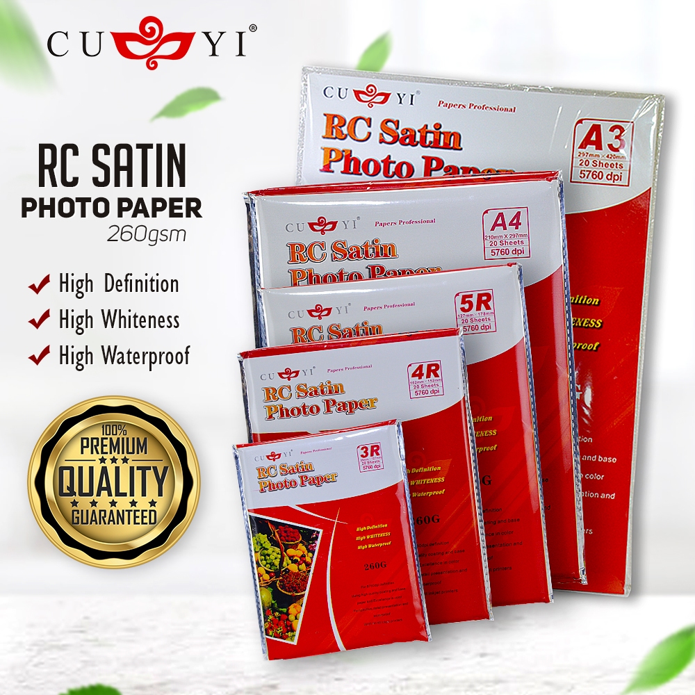 260gsm CUYI RC Satin Photo Paper 3R - 4R - 5R - A4 Size Resin Coated ...