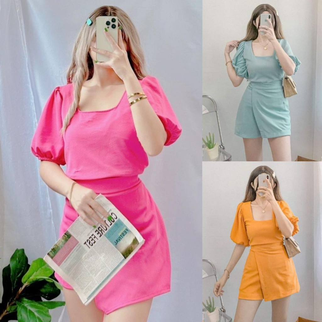 【Lgoh.ph】Vein terno puff sleeve top terno skort set for women | Shopee ...
