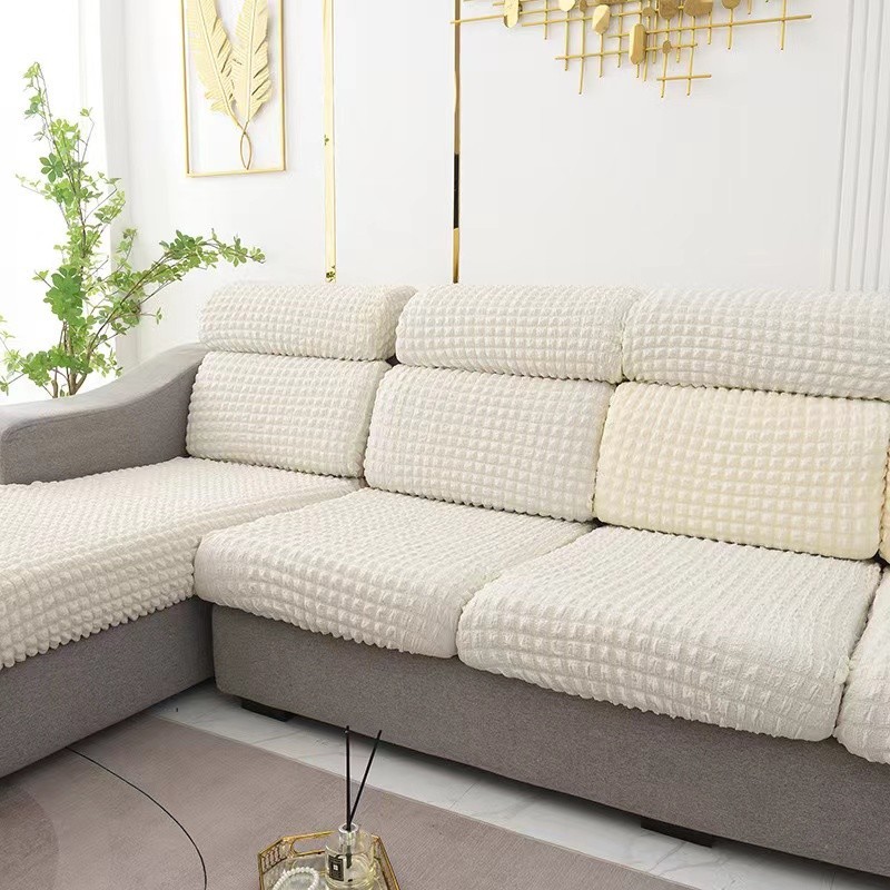 1 2 3 4 Seater Seersucker Sofa Back Cover Plain Elastic Sofa Cushion ...