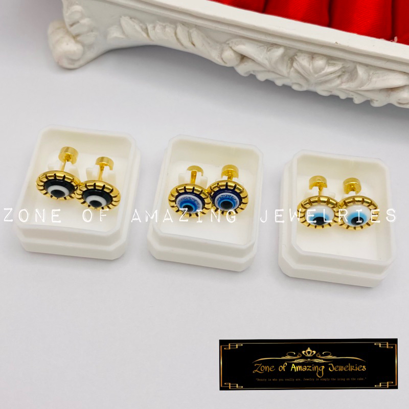 ziaj.ph Evil Eye Earrings Roscas Lock Stainless Gold | Shopee Philippines