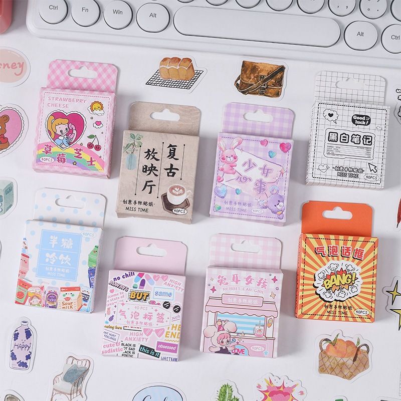 40 pcs boxed ledger stickers ins style retro stationery material paper ...