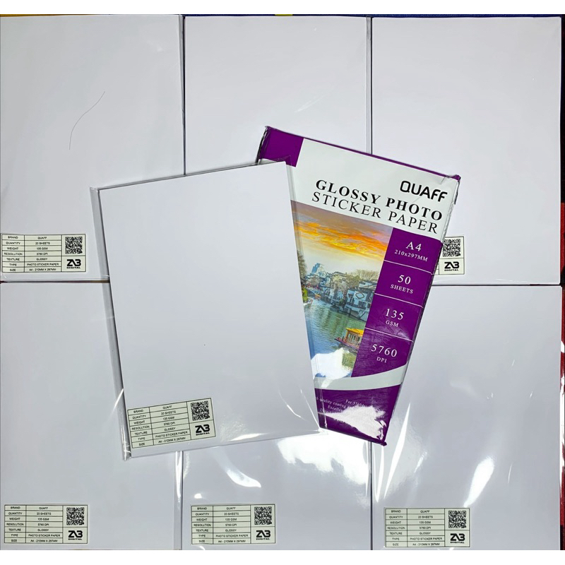 QUAFF Glossy Photo Sticker Paper 135/90 GSM A4 Size 20Sheets | Shopee ...