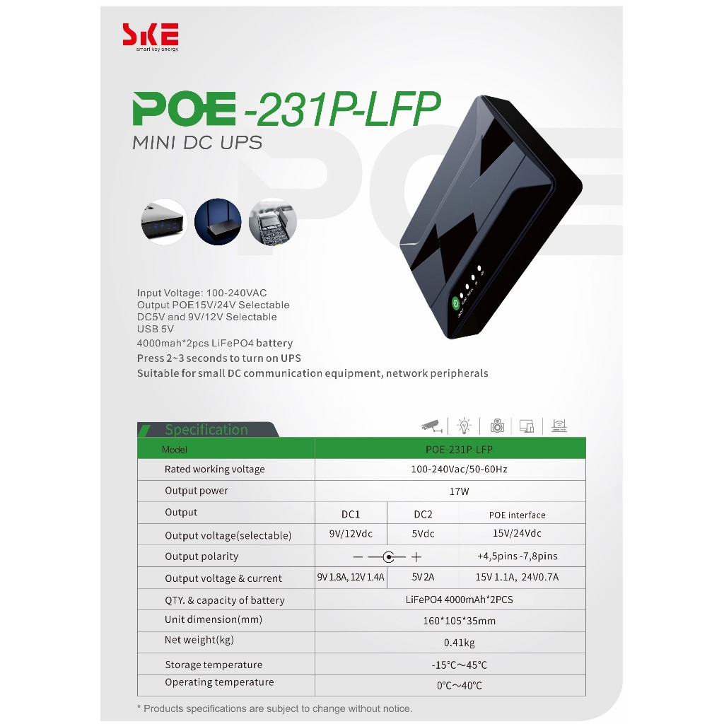 SKE Mini POE 60W 17W UPS for Router Modem DC 9V 12V Gigabit POE 24V 48V ...