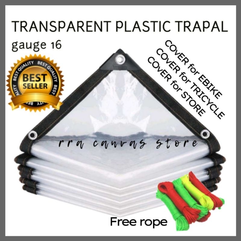 (6ft x 8ft)(7ft x 8ft) GAUGE 16 TRANSPARENT PLASTIC TRAPAL with BLACK ...