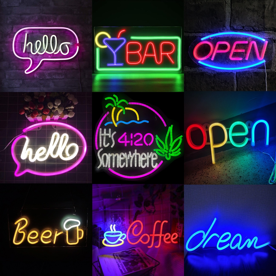 LED Bar Sign Coffee Light Opening Neon Sign Wall Mounted Billboard ...