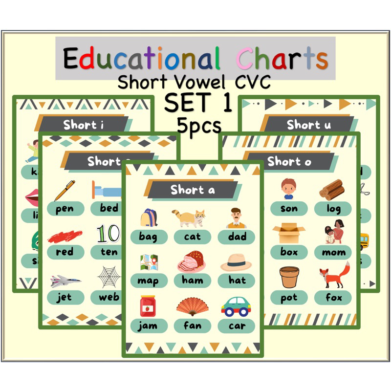 Educational Reading Materials LONG/SHORT VOWEL SOUND for kids learning laminated A4 size ...