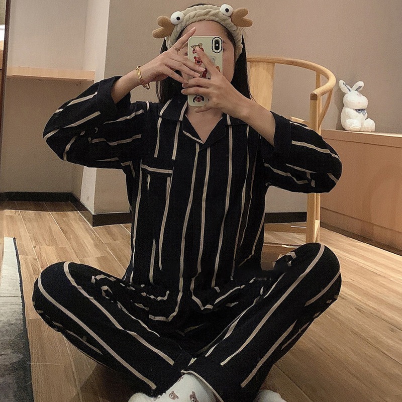 【WAN】 Korean Striped Checkered Terno Cotton Sleepwear Longsleeves Terno ...